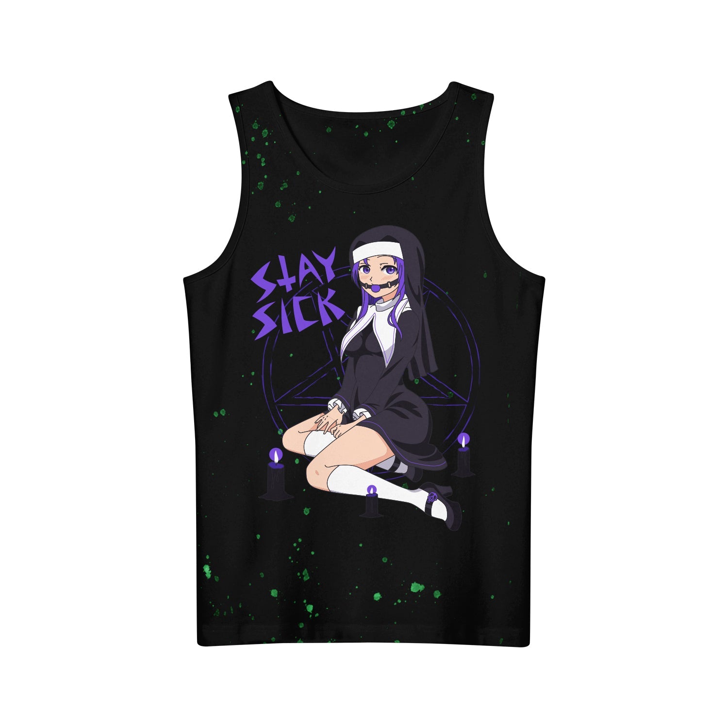 Hentai Nun - Green Speckle Black Custom Dye Tank Top – MerchNow
